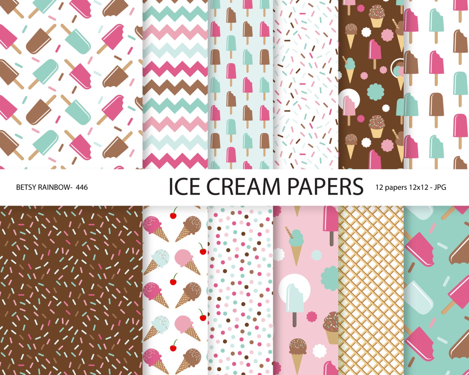 Ice cream digital papers ice cream popsicle scrapbook