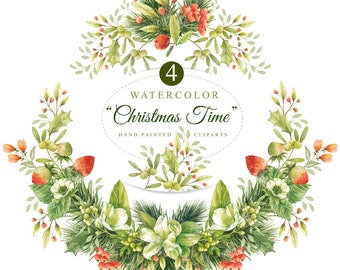 Christmas Suite Hand painted 9 watercolor clipart by DottyCreative