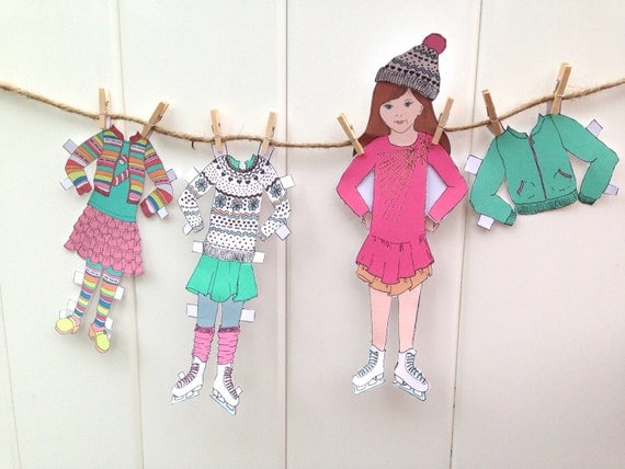 8 pages winter paper doll PDF Instant Download 11 outfits