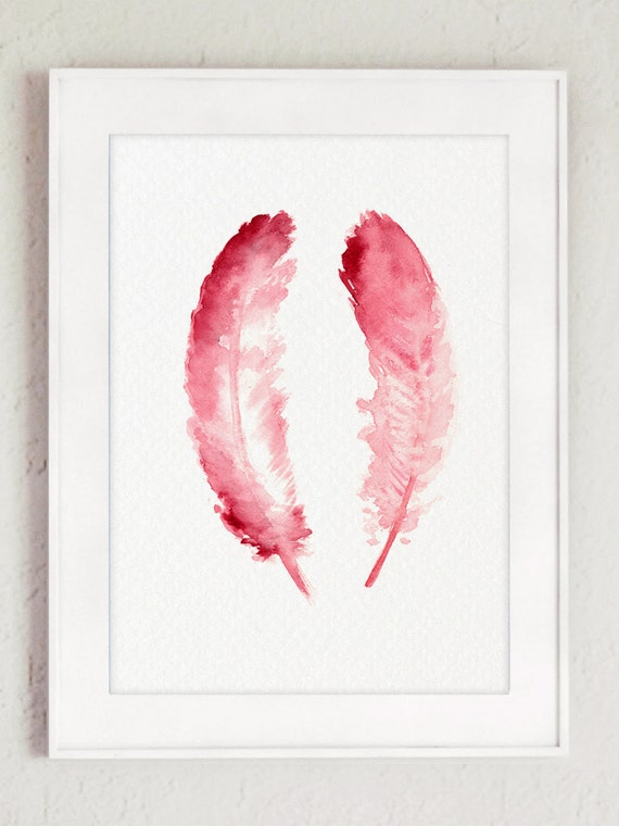Items similar to Pink Feathers Art Print, Nursery Watercolor Painting ...