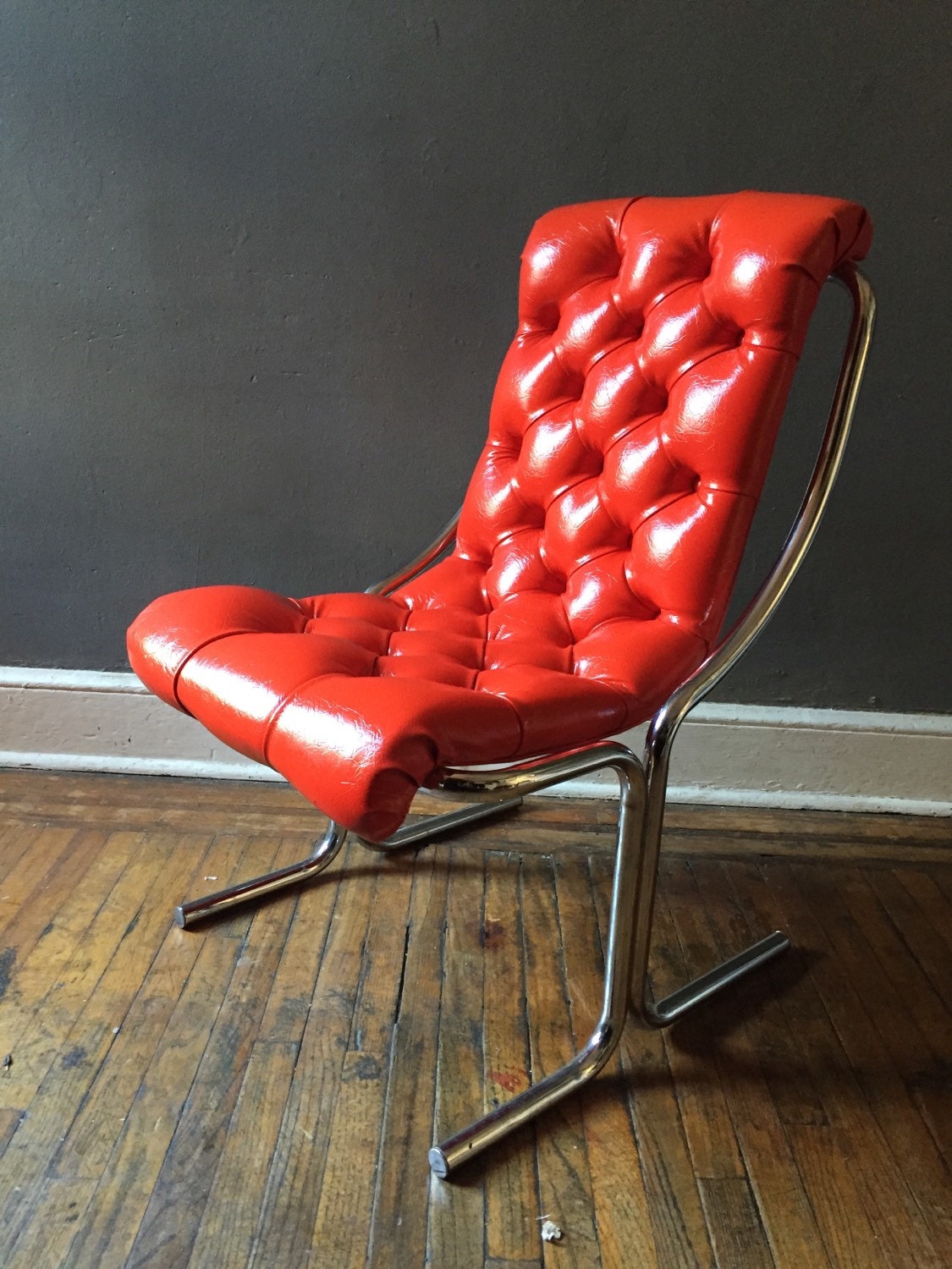 Mid century modern lounge chair atomic lounge chair chrome and red ...