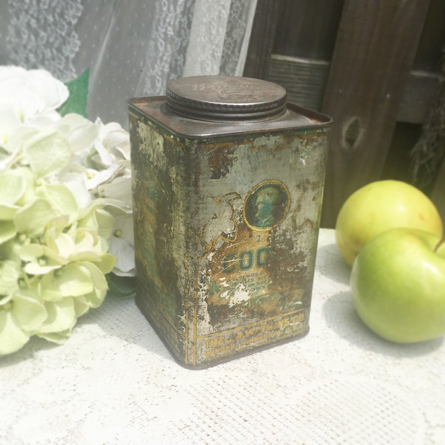 Antique Watkins Cocoa Tin Litho Box, Cocao, Decorative, Advertising ...