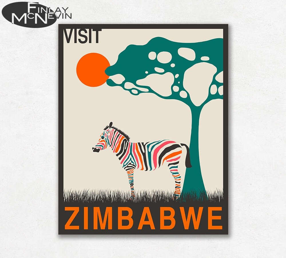 ZIMBABWE AFRICAN Travel Poster Retro Pop Art