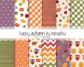 Items similar to Autumn digital paper, Fall Patterns with leaves acorns ...