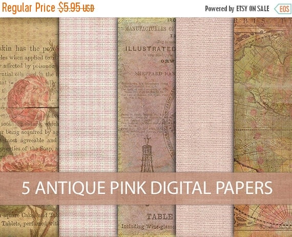 40% OFF SALE 5 Digital Papers INSTANT Download by DIYVintageArt