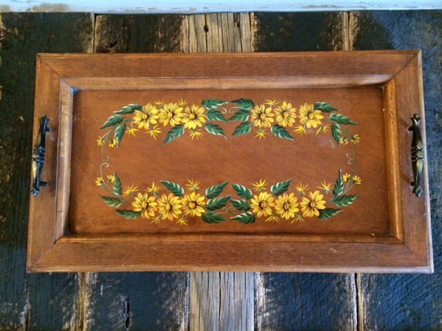 Vintage Wooden Tray with Hand Painted Flowers – Haute Juice