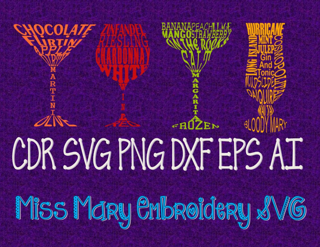 SVG Drinks Word Martini Wine Margarita Cocktail Cutting File