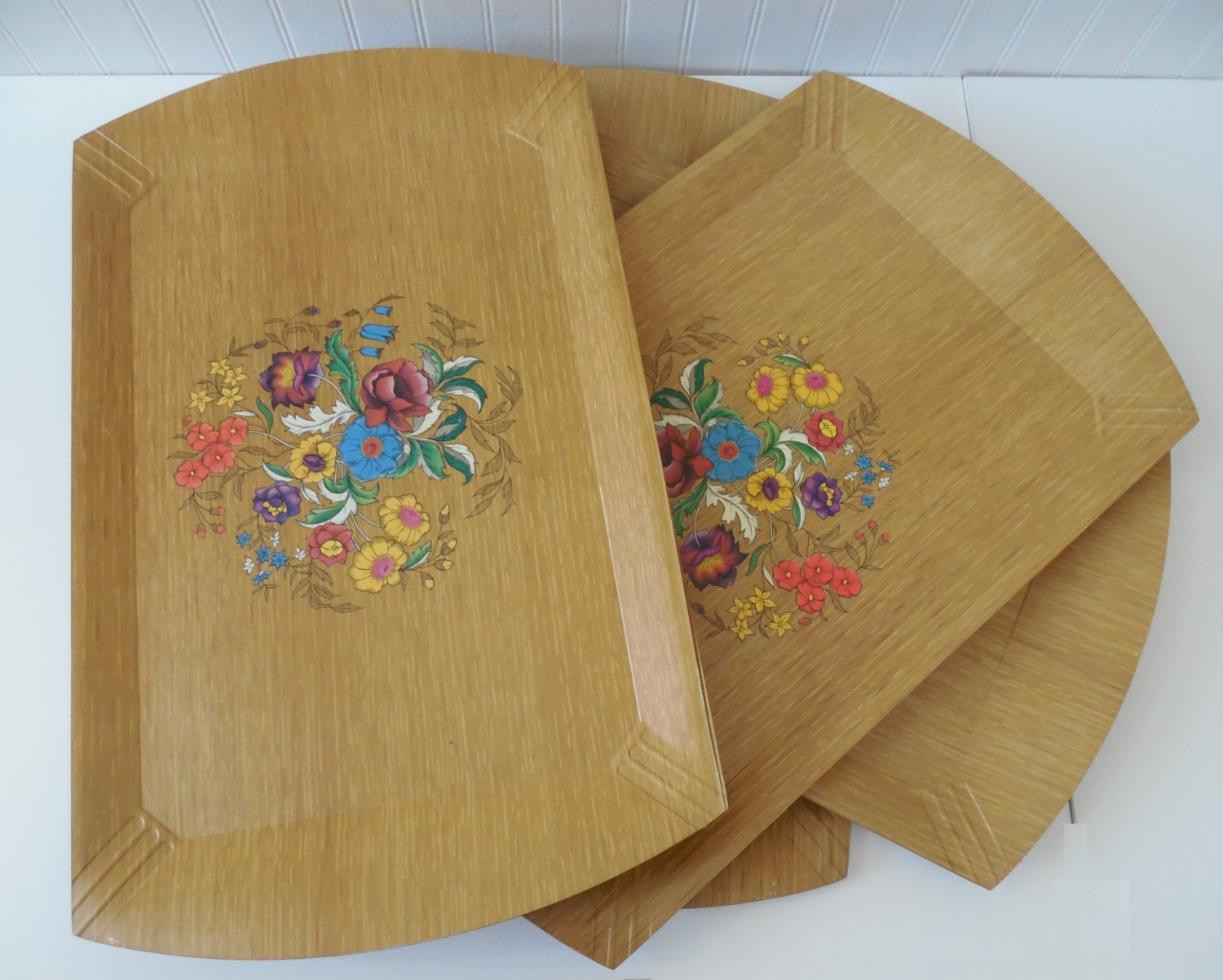 Vintage Hasko Wood Veneer Trays with Lithographed Flowers – Haute Juice