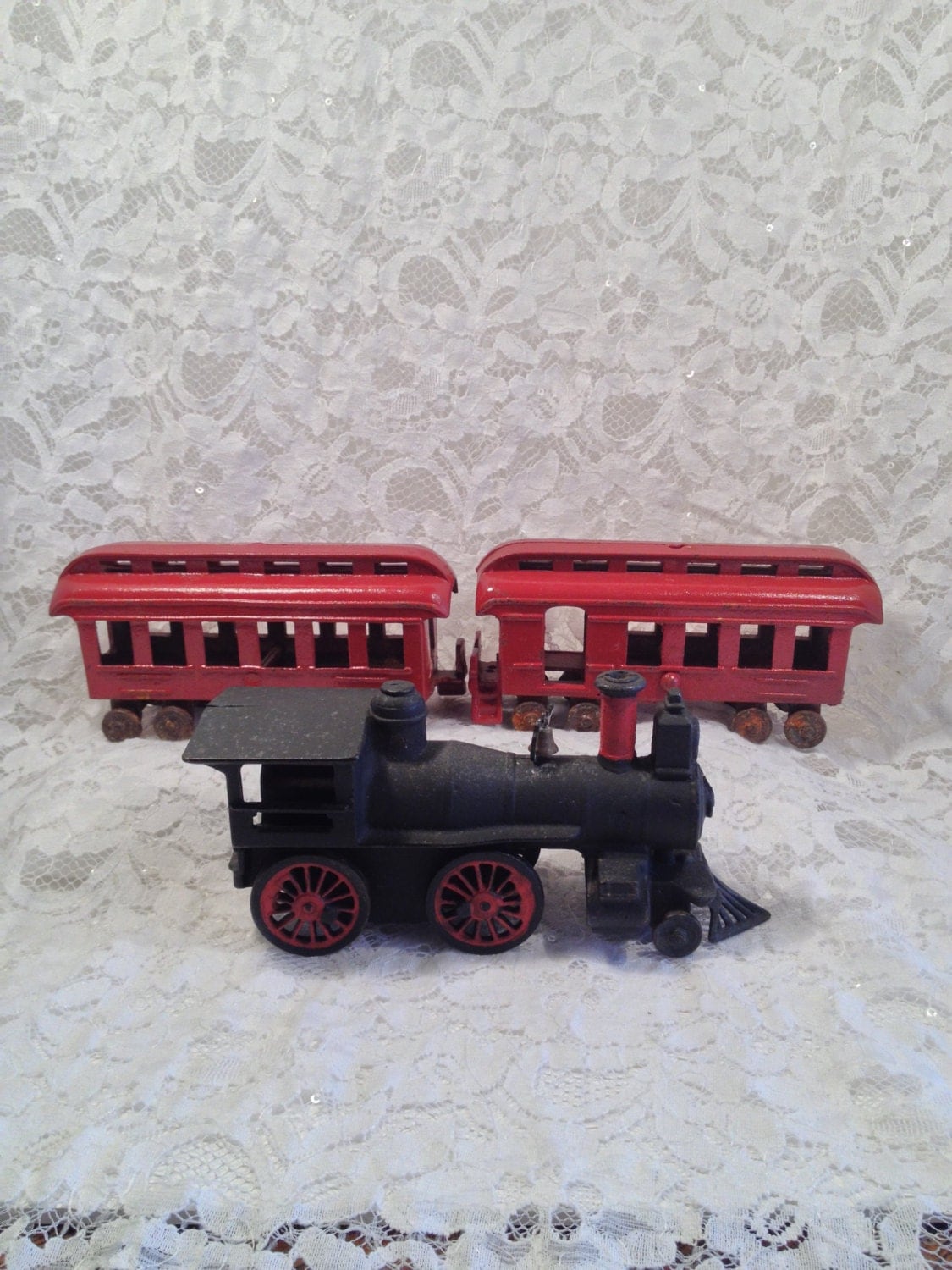 Antique Wilkin's Cast Iron Floor Toy Locomotive and 2