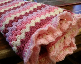 Items similar to Crocheted Baby Blanket Granny Stripe Baby Blanket in ...