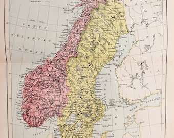 Antique norway map | Etsy