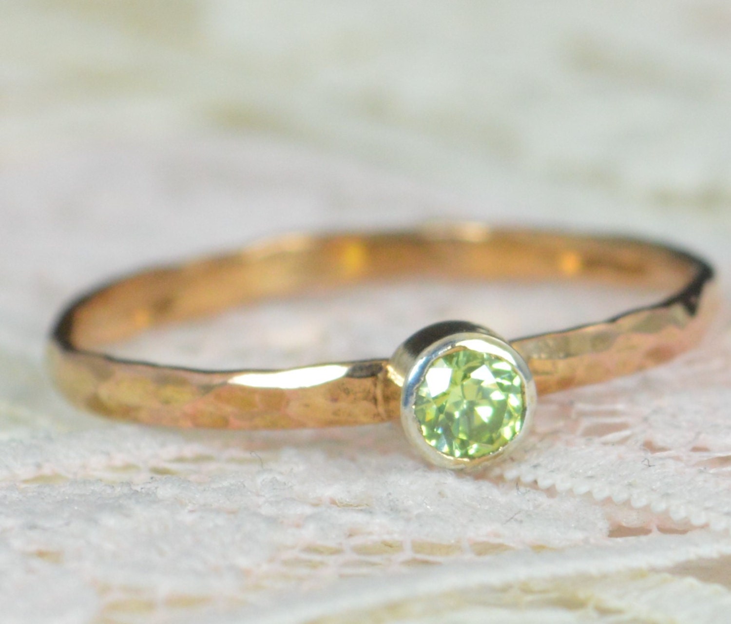 Peridot Engagement Ring 14k Rose Gold Peridot Wedding Ring