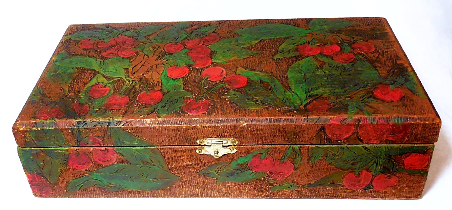 Vintage Hand Carved Cherry Branches Storage Box from the Flemish Art ...