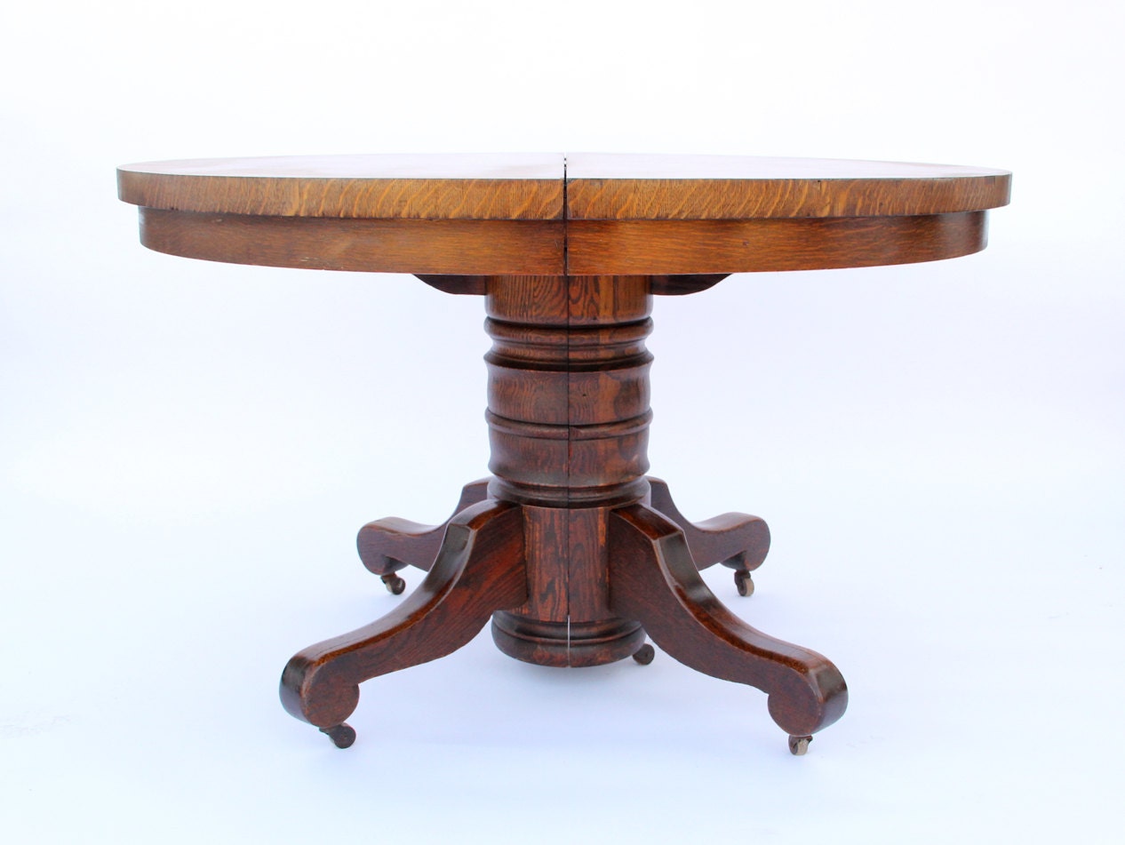 Antique Mid To Late 1800s Round Large Extendable Two Leaf White Oak ...