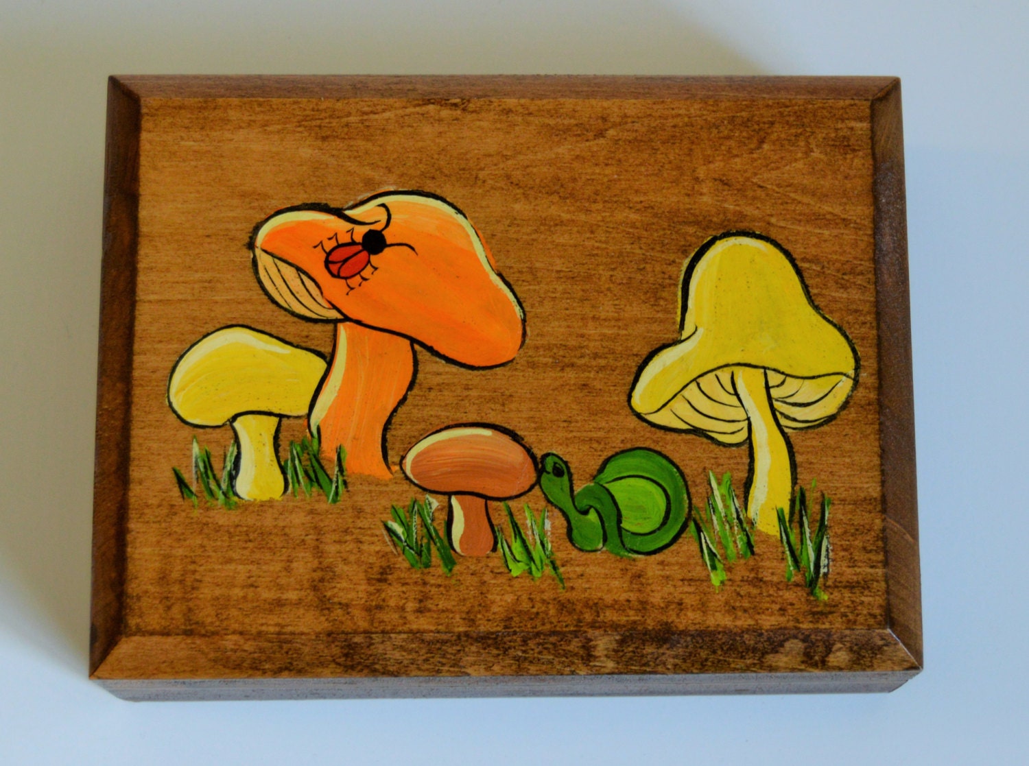 70s Groovy Hand Painted Mushroom Wood Box – Double Deck Playing Card ...