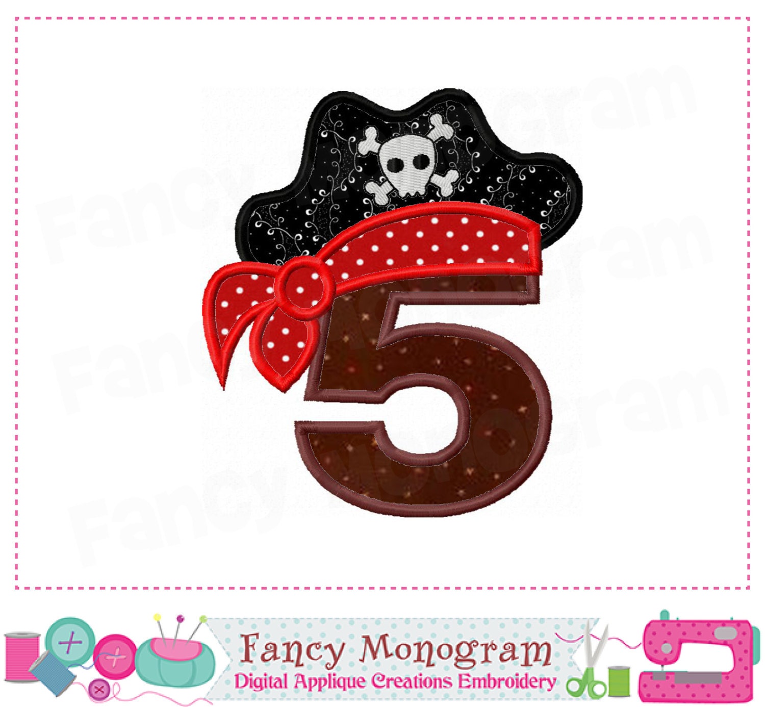 Pirate Number 5 appliqueBirthday Number 5 applique5My 5th