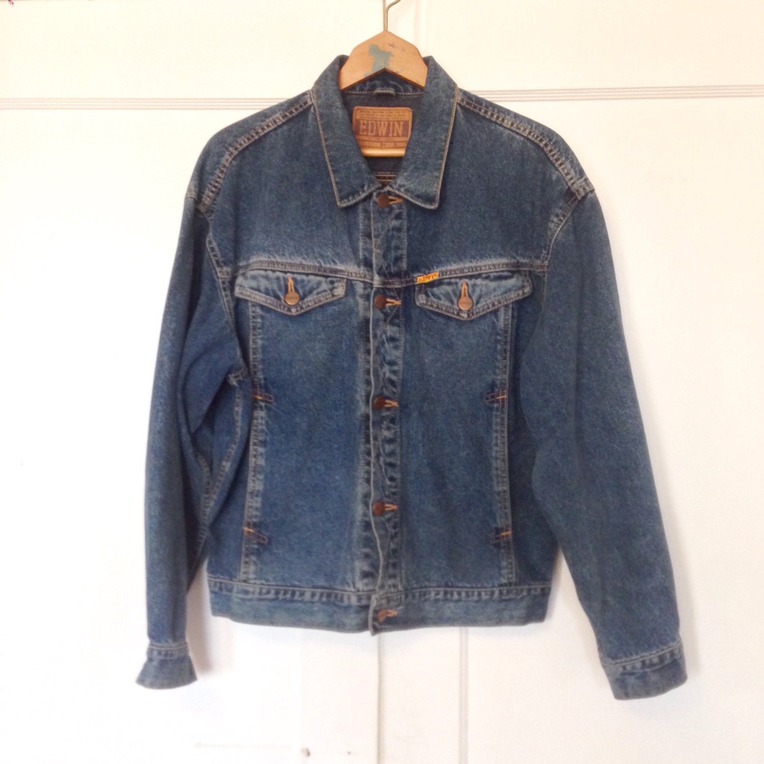 EDWIN jeans denim jacket M true vtg Japan 80's 90's