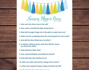 Nursery Rhyme Quiz Baby Shower Game Yellow Chevron
