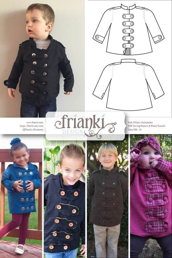 Children's Military Style Jacket PDF Sewing Pattern and