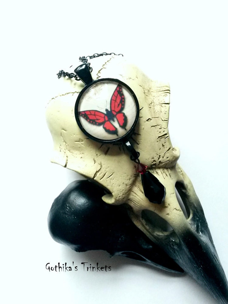 Butterfly red gothic butterfly pendant on by GothikasTrinkets