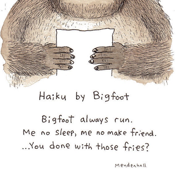 Sasquatch Art Print Man Cave Decor Bigfoot Poetry Bigfoot