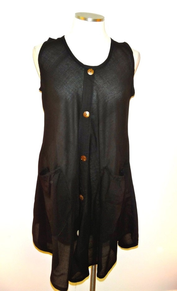 Long Black Smock / Button-down Vest SP14TOP