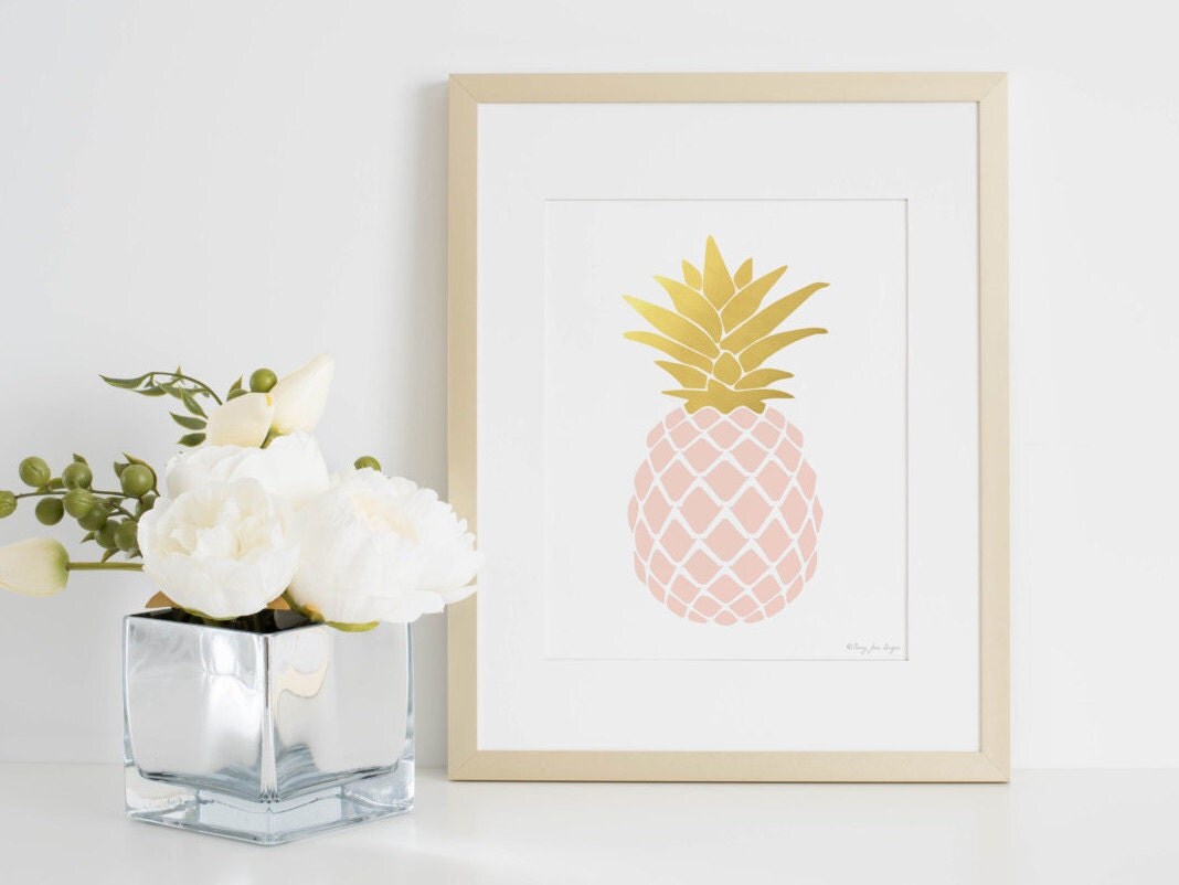 Pineapple Print Pineapple Art Pink Quartz and Gold Pineapple