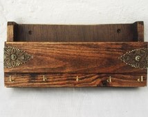 Rustic Wooden Mail Organizer and Key Rack, Wood Wall Mounted Mail Box ...