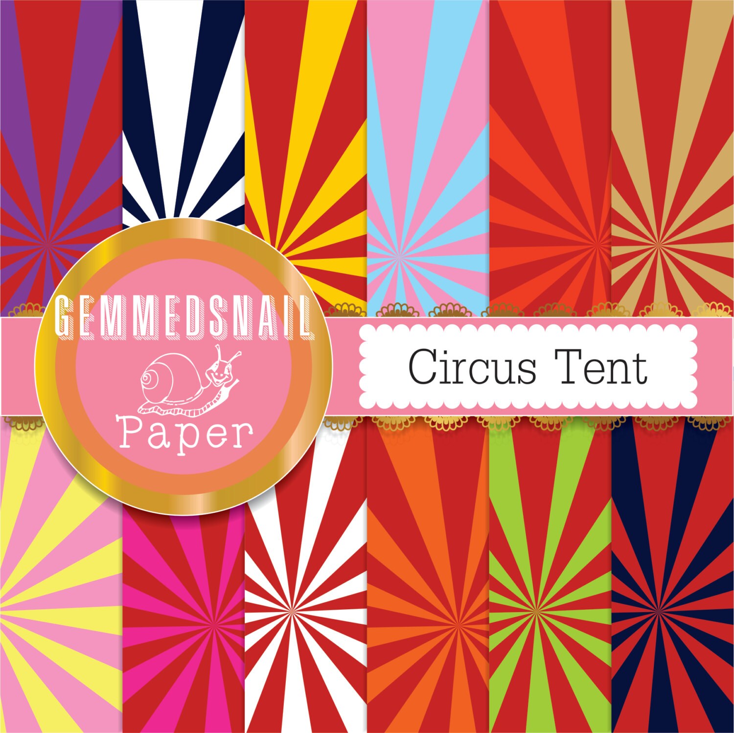 Circus digital scrapbook paper 12 papers circus tent circus