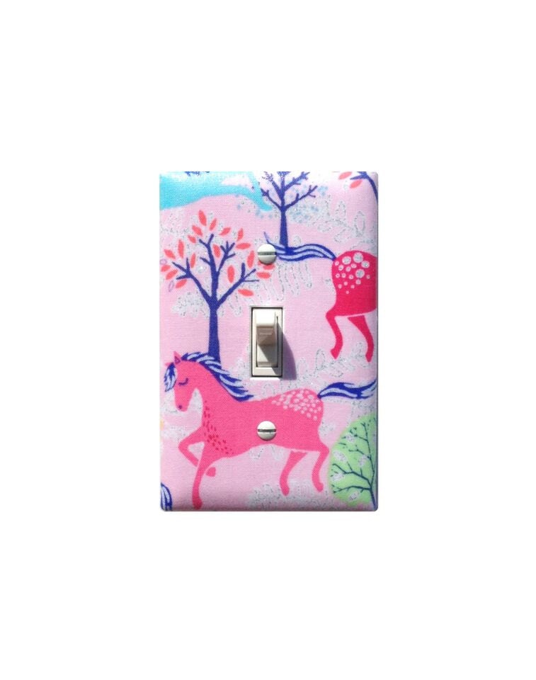 Pink Horse Switchplate / Sparkle Pony Tree Light Switch Plate