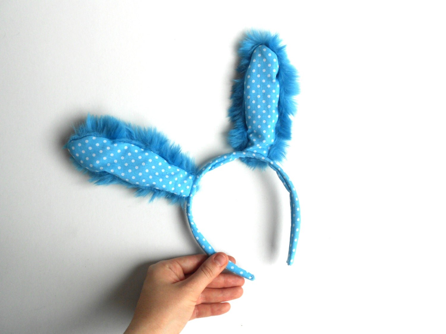 Blue Bunny ears headband Rabbit fur ears Halloween by Zezling
