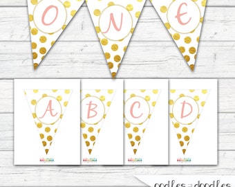 Full Alphabet Pink Glitter Pennant Banner A-Z 1-9 Printable