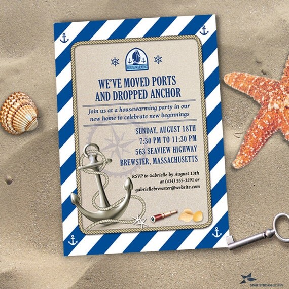 Nautical Stripes Beach Moving Announcement / Housewarming Party ...