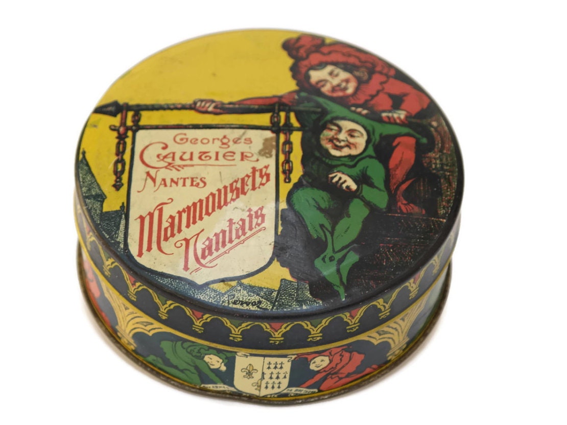 Shabby French Candy Tin. Vintage Bonbon Box with French Advertising ...