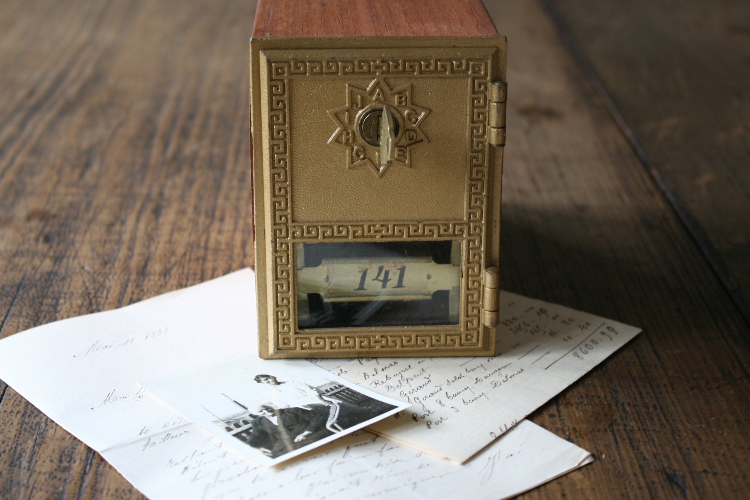 Original Post Office Box Door with Key Mounted on a Box Lockable ...