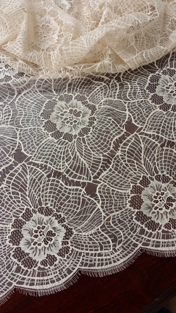 Beige lace fabric French lace Chantilly lace Bridal by LaceToLove