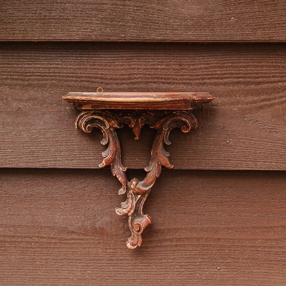 Ornate Syroco Wood Wall Shelf Small Vintage Display Shelf