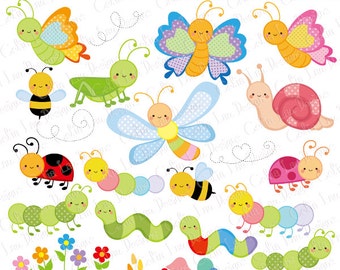 Happy Bugs Clipart and Digital Paper Set