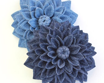 Denim fabric flowers | Etsy