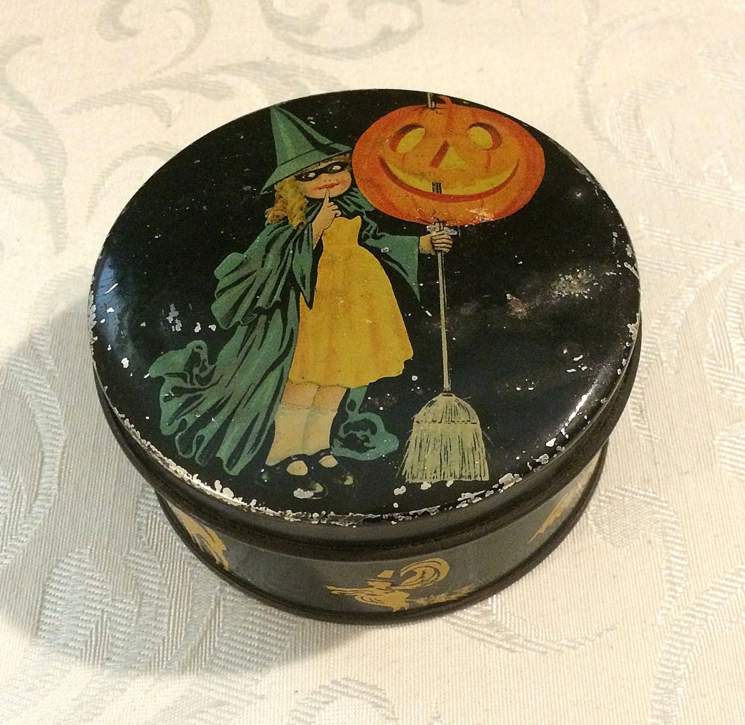 1920s Vintage Halloween Tindeco Smaller Size Vintage Tin Box Witch ...