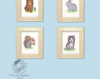 Raccoon woodland art print. Woodland nursery kids by MartaDalloul