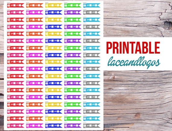 Printable Planner Stickers AM PM Pill Bottle Reminder Flags