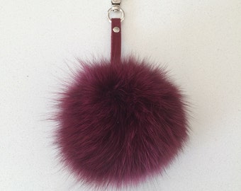 Real Black Fox Fur Keychain Keyring pompom with by QLeathercom