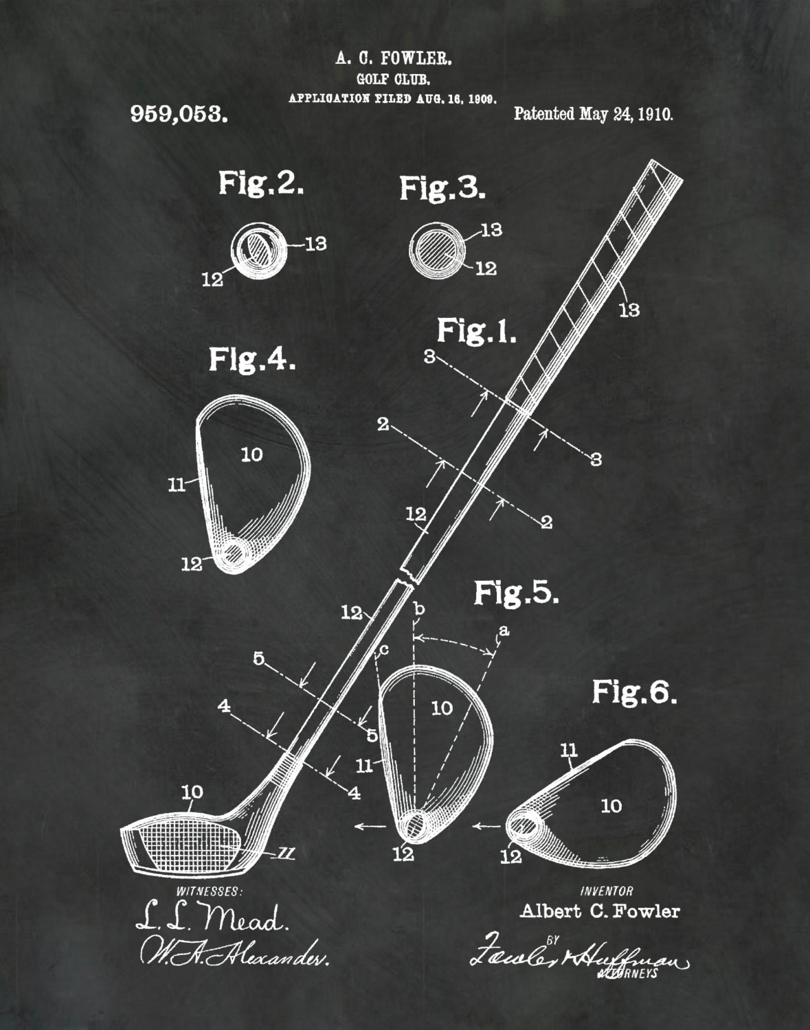 Patent 1910 Golf Club - Art Print - Poster- Wall Art - Man Cave Art ...