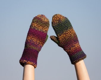 Violet Red Orange Yellow Fingerless Gloves / 100% Cotton