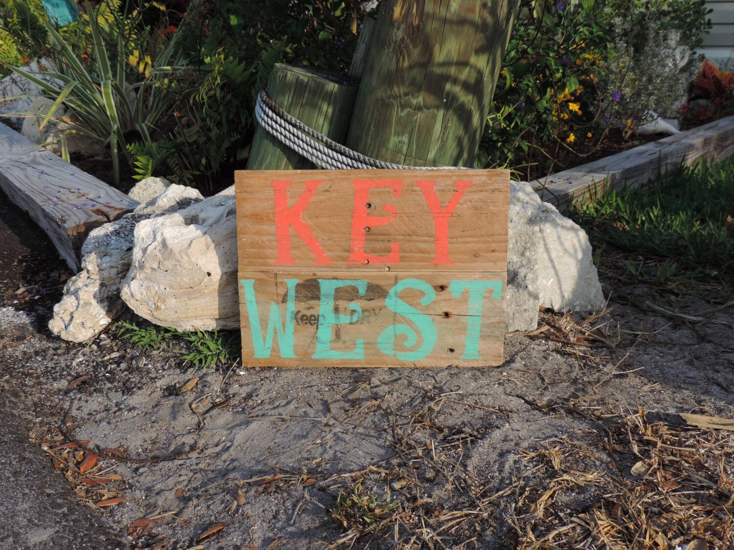 Key West sign distressed wooden sign. Shabby chic home decor
