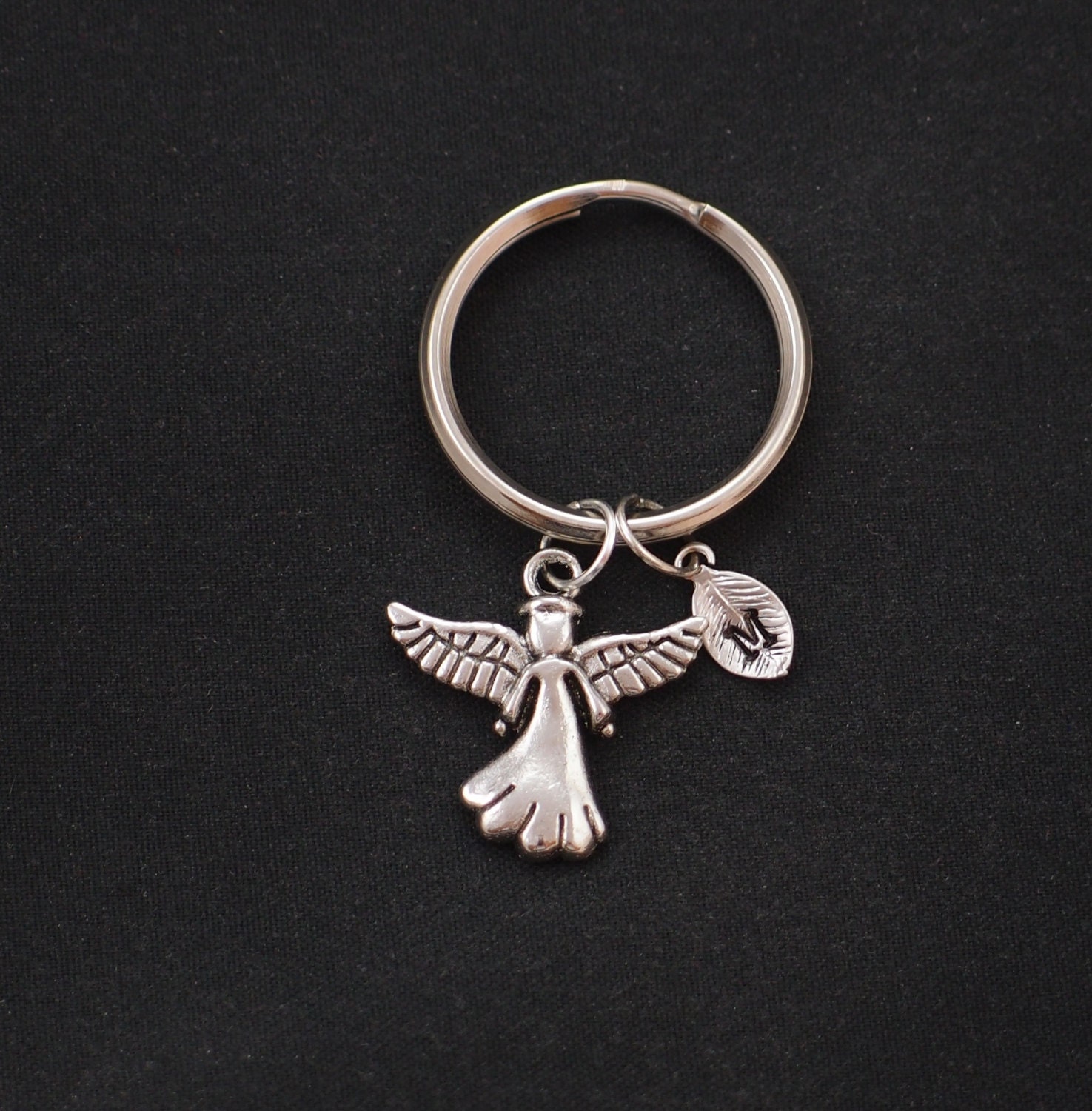 angel keychain initial keychain silver guardian angel charm