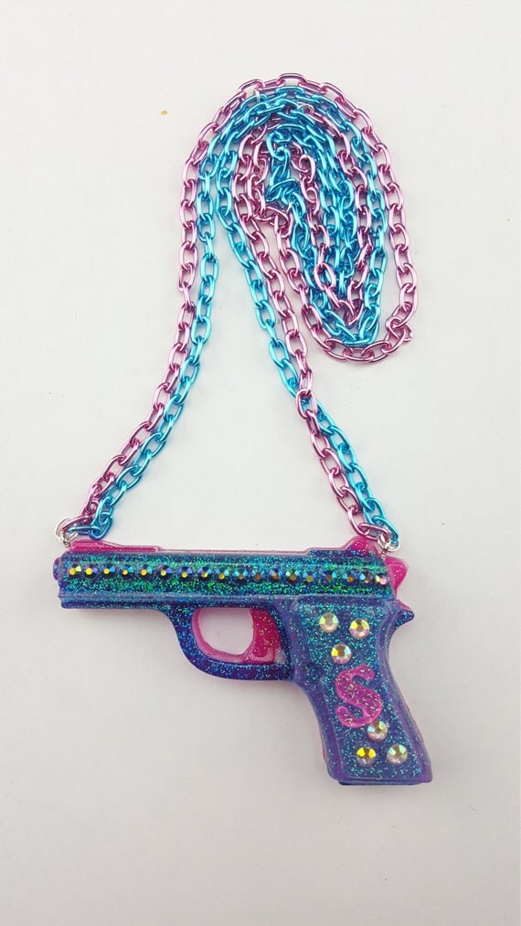 Items similar to Pink and Blue Rhinestone Pistol Gun Pendants ...
