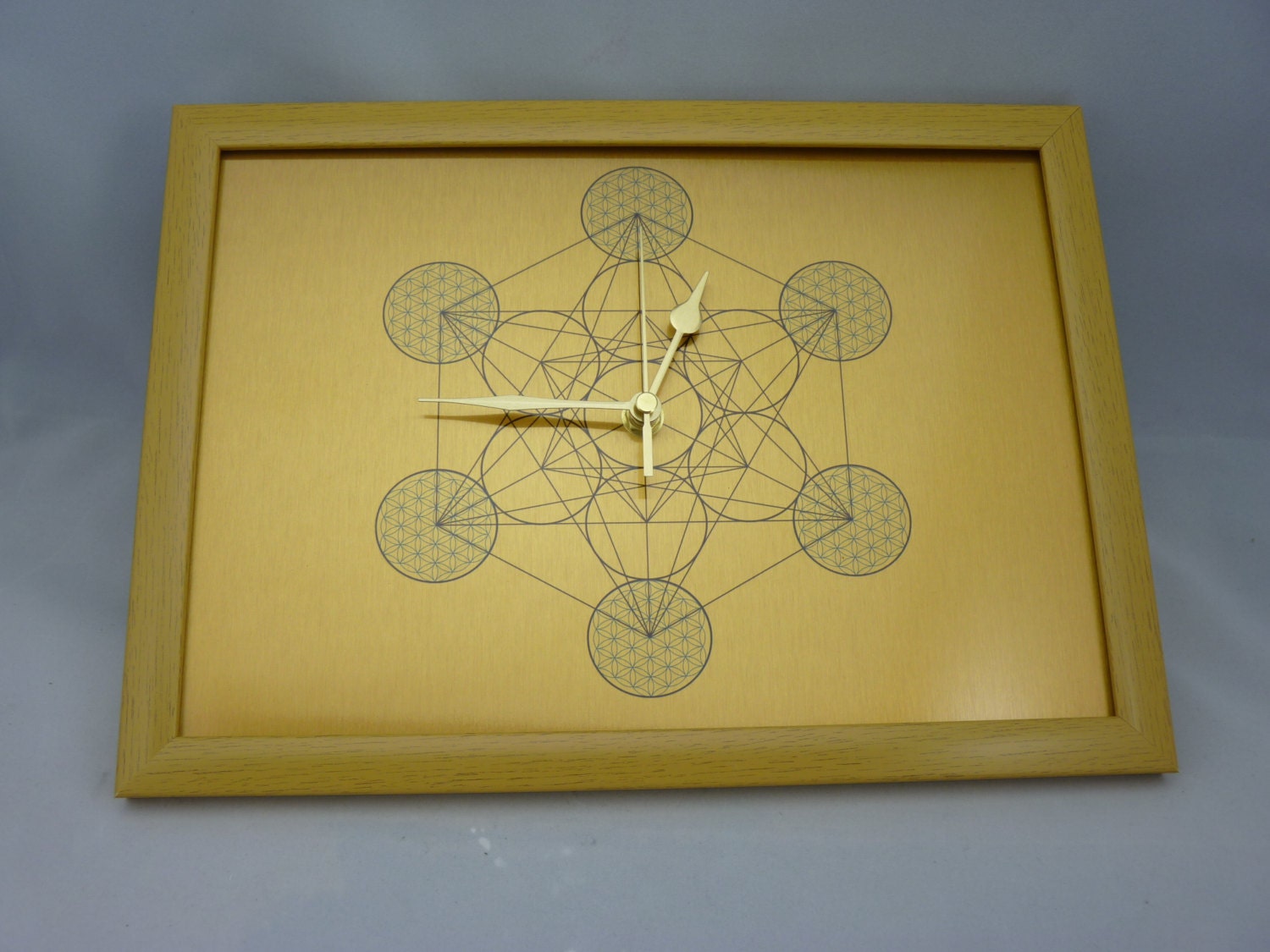 Metatron Cube WALL CLOCK Gold brushed metal with