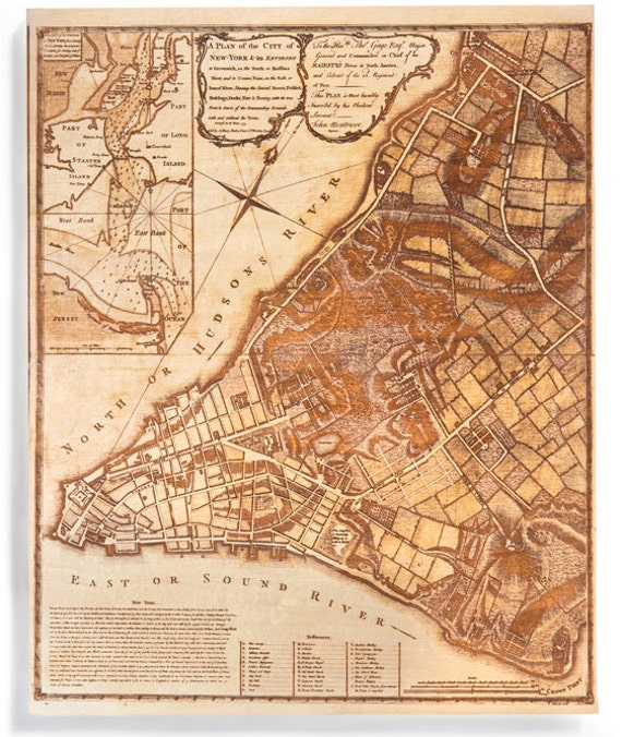 Map of New York City 1775 Beautiful laser etched
